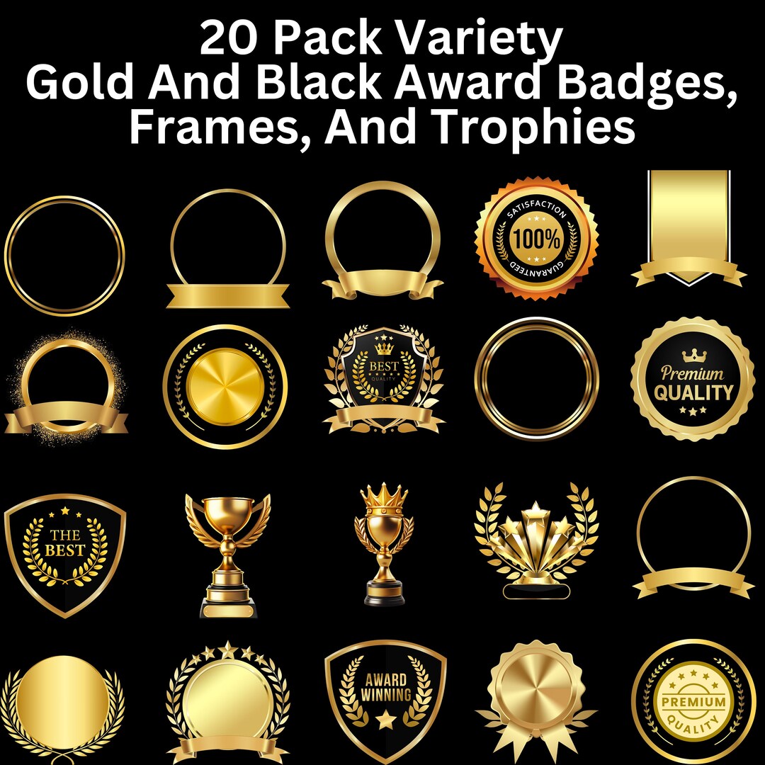 Golden Award Badges and Logo Frames Awards PNG Variety Pack for Digital ...