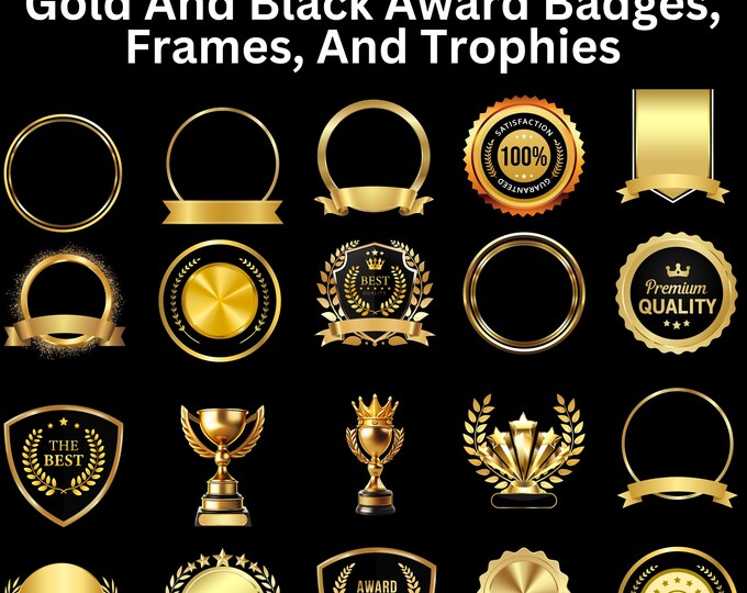 Golden Award Badges and Logo Frames Awards PNG Variety Pack for Digital ...