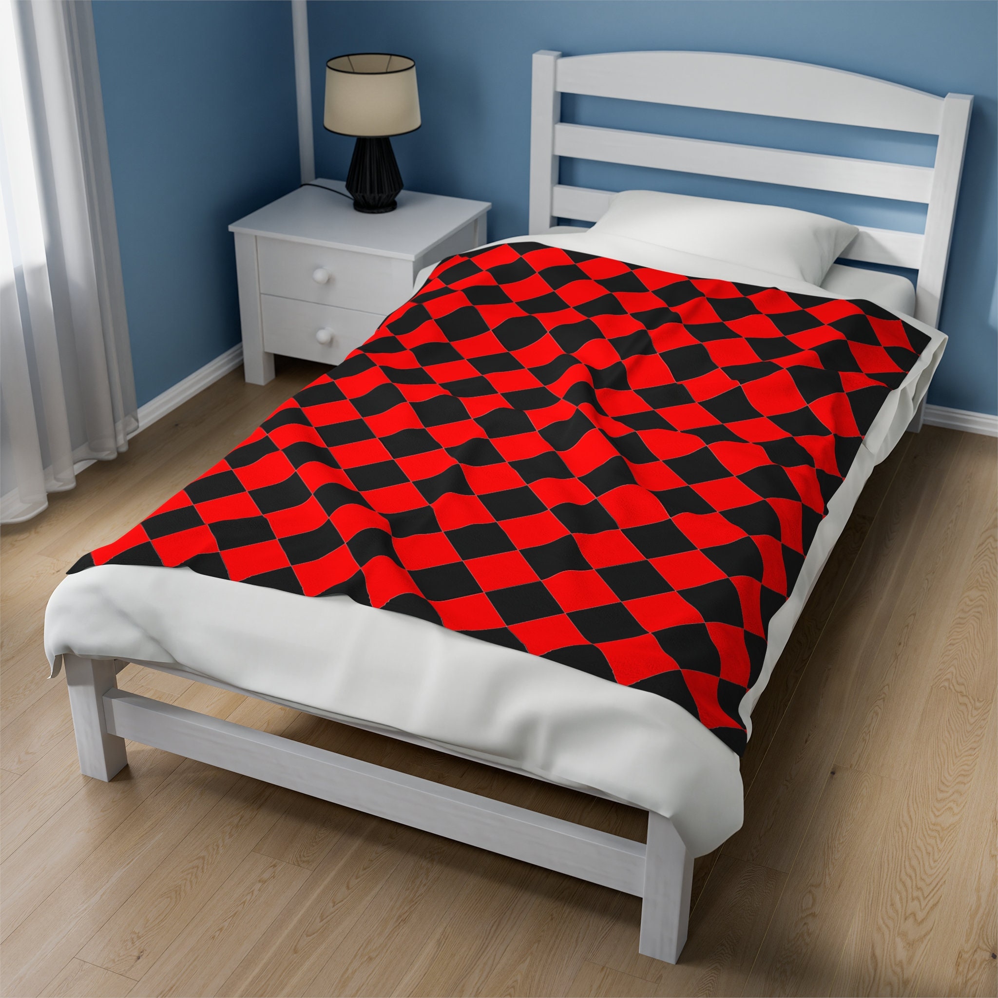 Red and Black Checkerboard Diagonal Pattern Checkered Throw Blanket ...