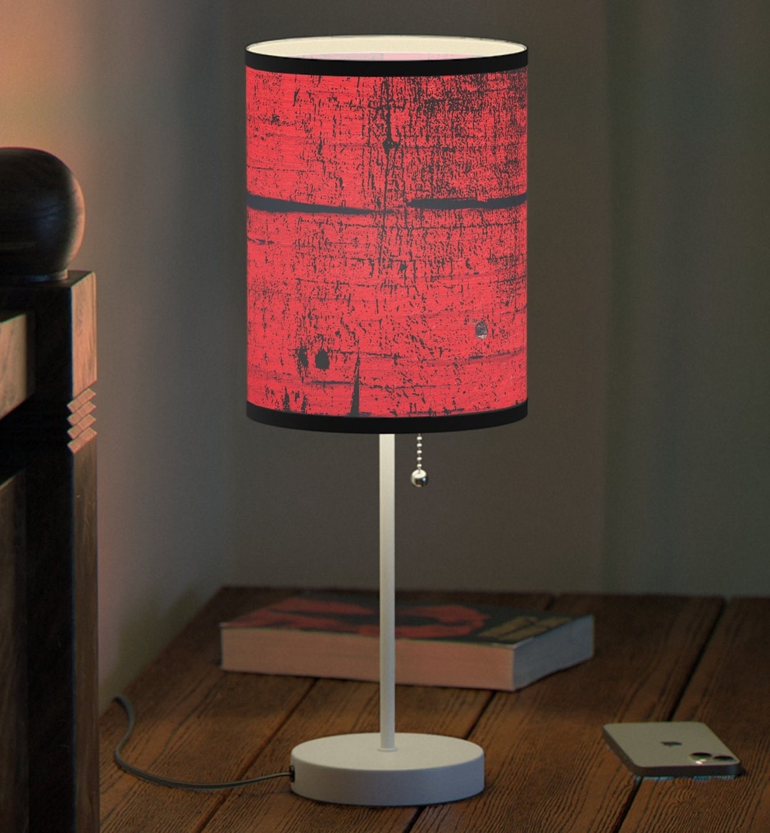 Red Painted Chipped Wood Lamp Art Deco Red Table Desk Lamp for Artist ...
