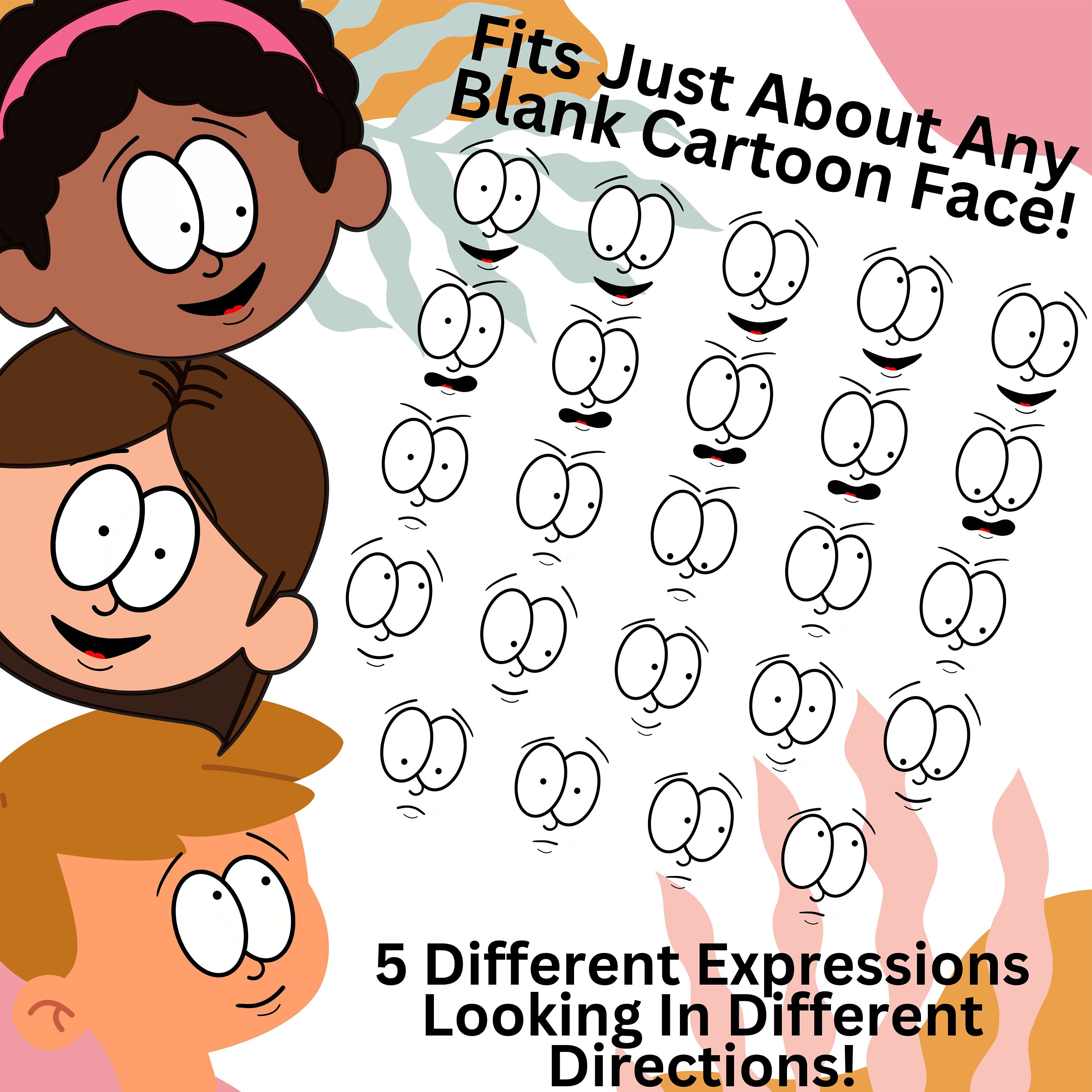 Cartoon Facial Expressions 24 Pack Universal Faces for Blank Heads and ...