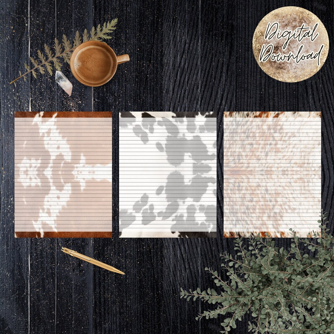 Cowhide Printable Stationary Set. Lined Printable PDF Writing Paper. US ...