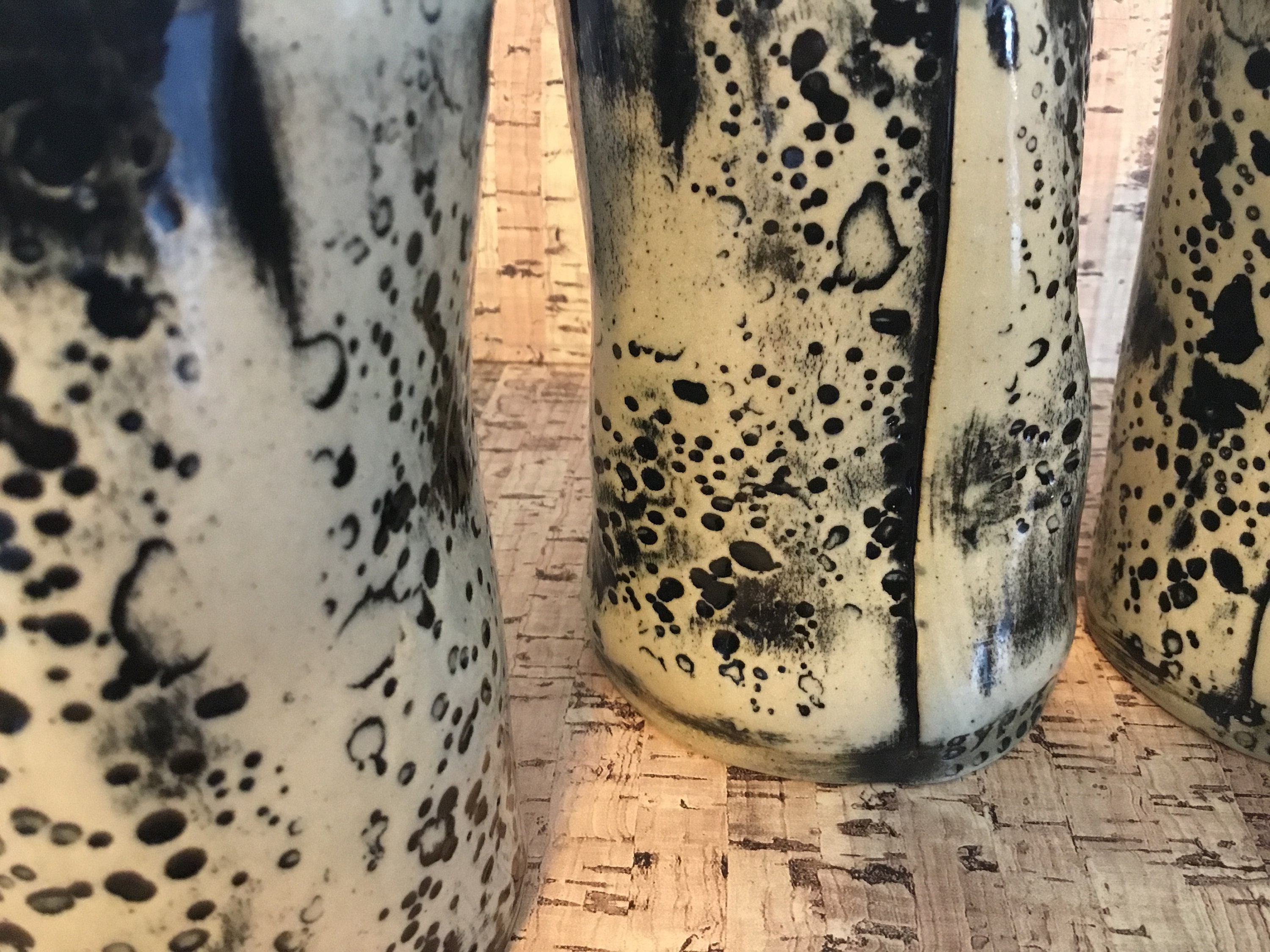 Unique Set of 4 Stamped Gypsy Pottery Cups With Cream and - Etsy