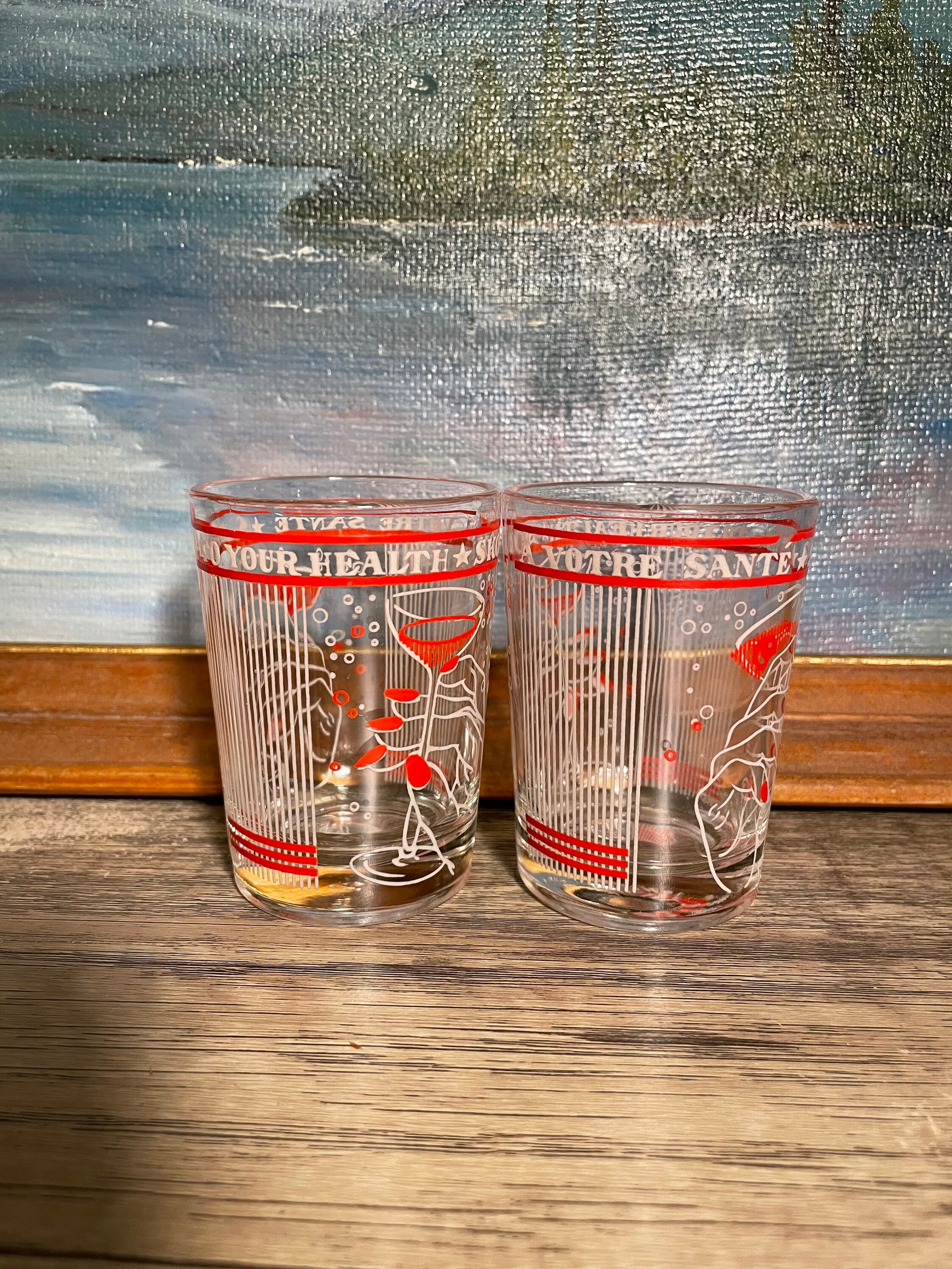 Set of 2 Vintage to Your Health Double-shot, Shot Glasses Made by Hazel ...