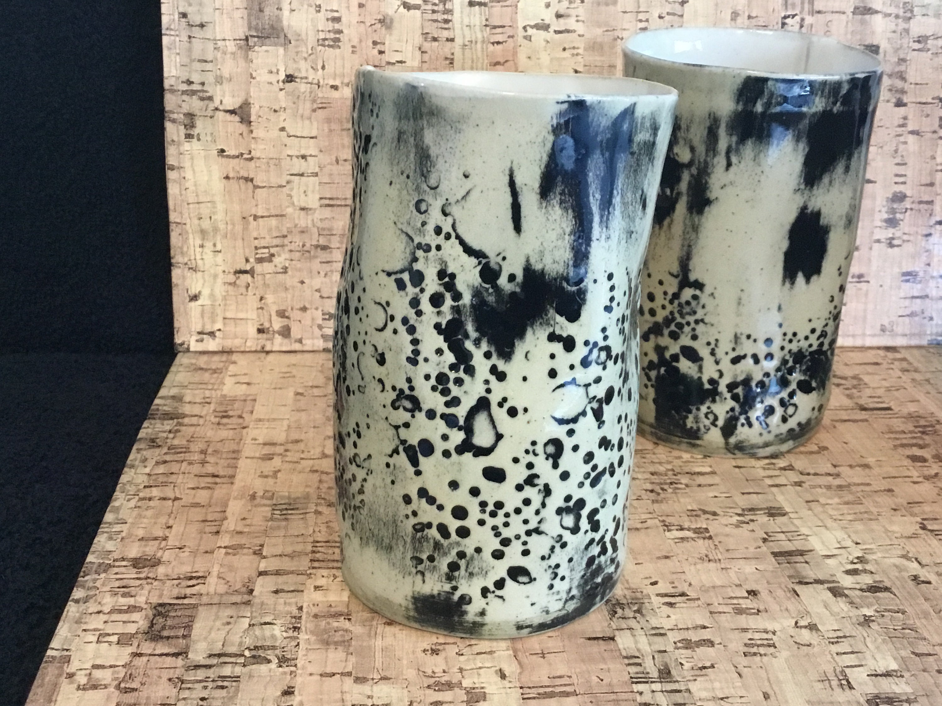 Unique Set of 4 Stamped Gypsy Pottery Cups With Cream and - Etsy