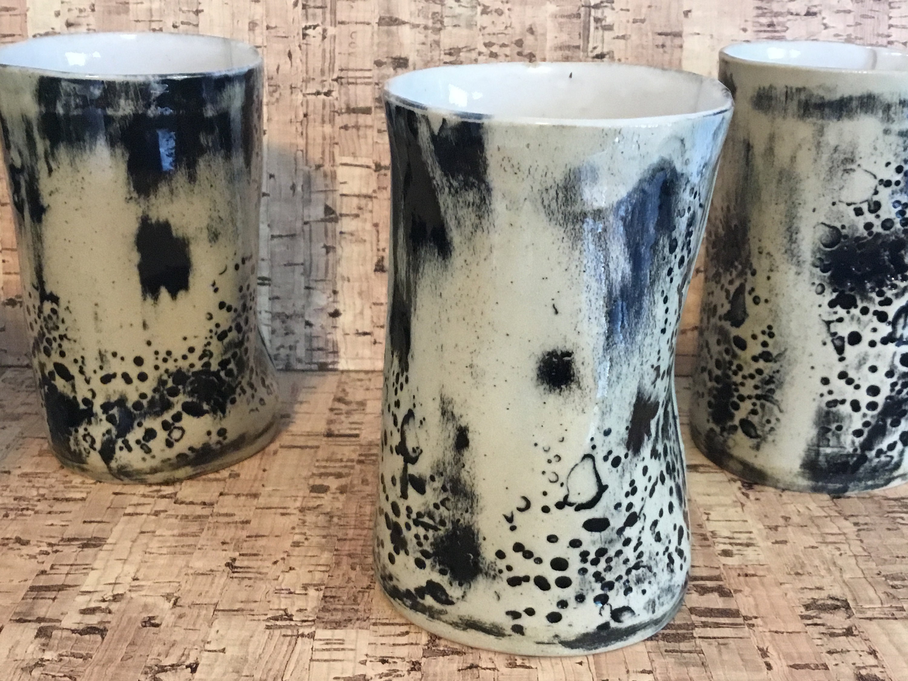 Unique Set of 4 Stamped Gypsy Pottery Cups With Cream and - Etsy