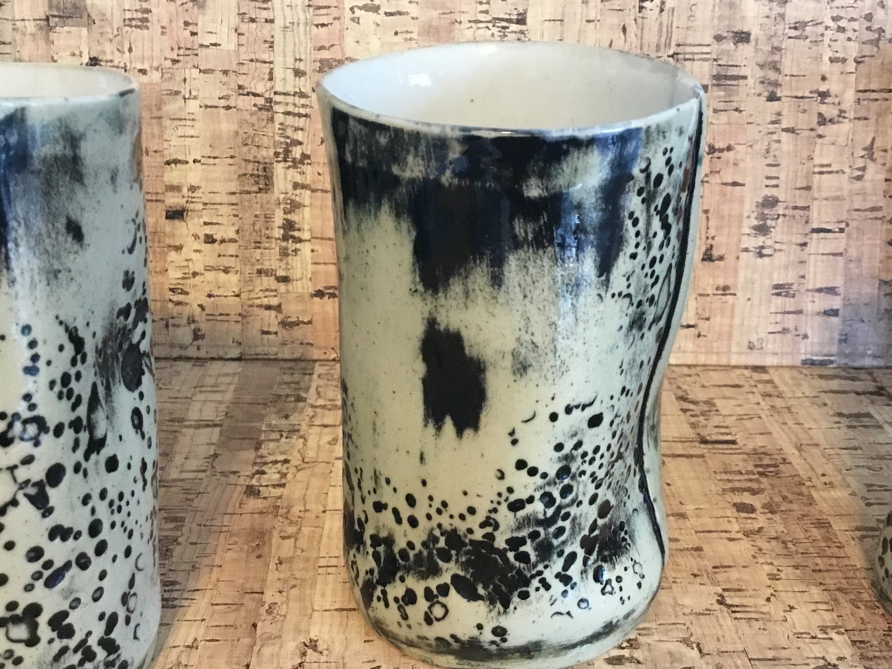 Unique Set of 4 Stamped Gypsy Pottery Cups With Cream and - Etsy