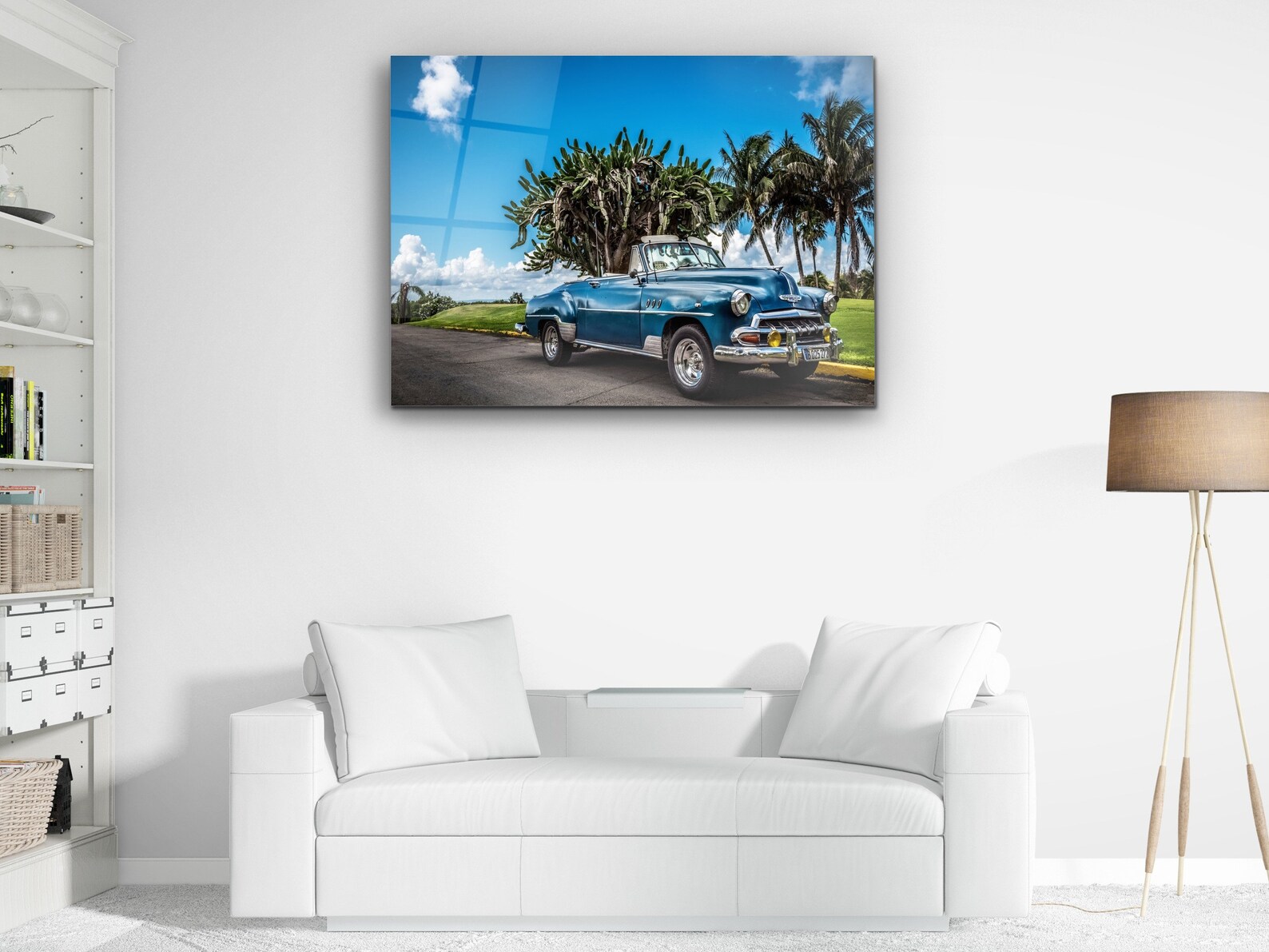 Blue Chevy in Heaven Glass Printing Wall Art Glass Wall Art Wall ...