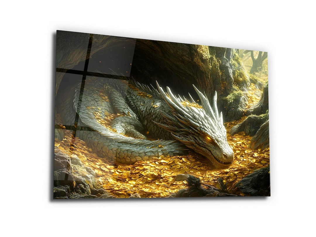 Smaug-inspired Dragon Wall Art – Tempered Glass Print of Golden Hoard ...