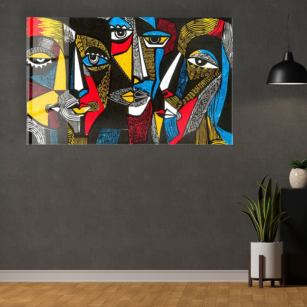 Colorful Faces Glass Wall Art Cubic Wall Art - Etsy