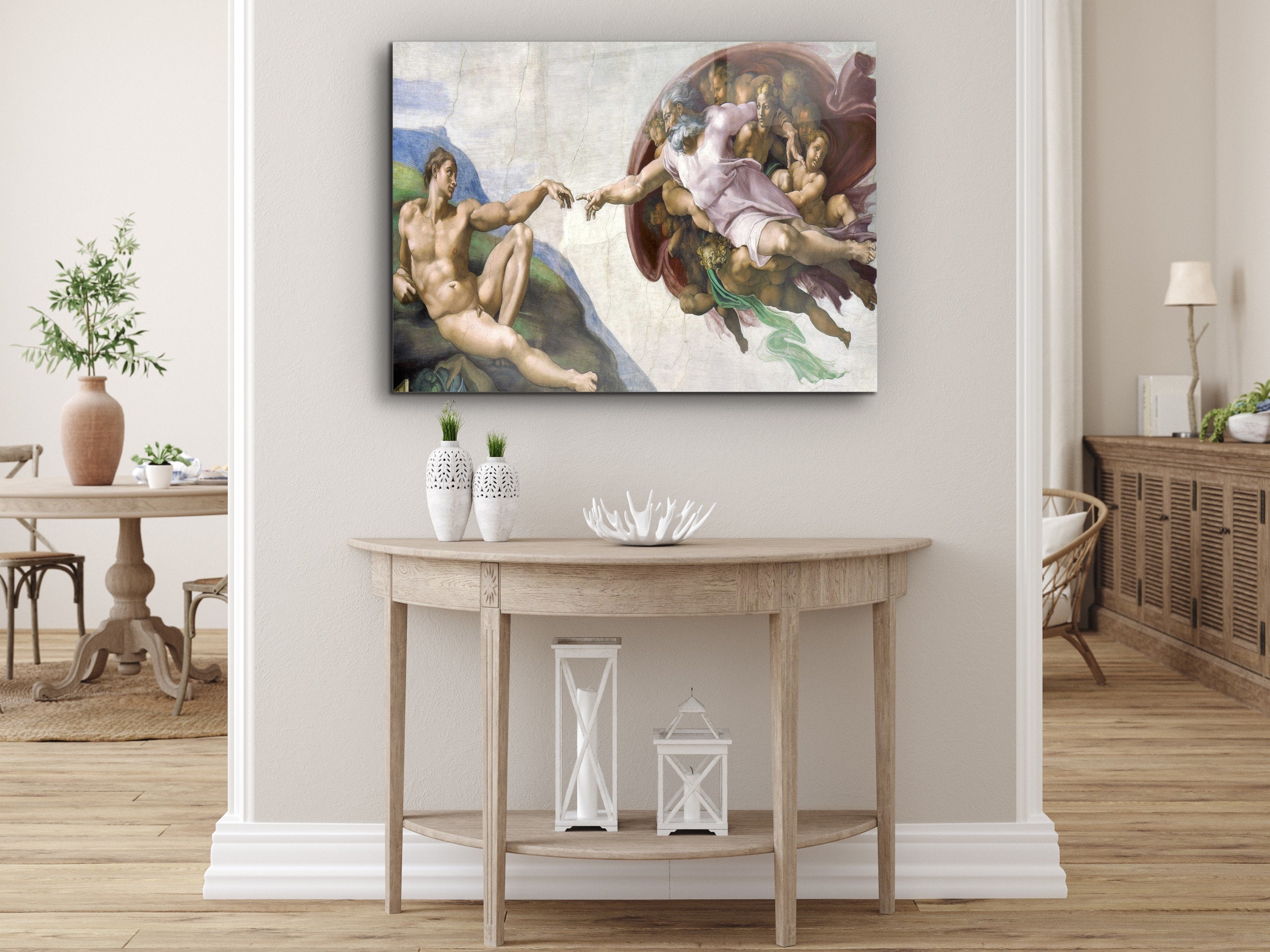 The Creation of Adam Glass Wall Art housewarming Gift Interior Design ...