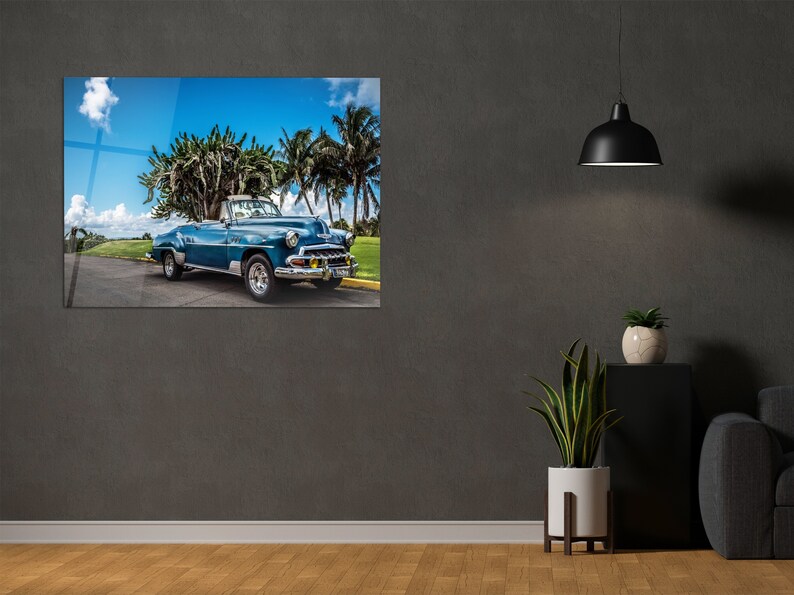 Blue Chevy Glass Wall Art: UV Printing, Interior Design Decor - Etsy
