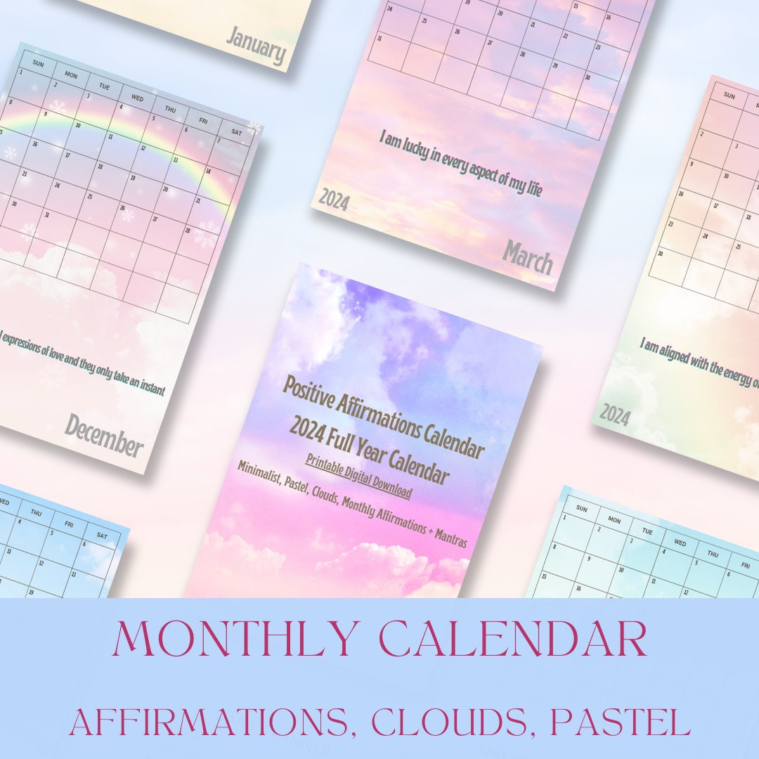 Printable Yearly Calendar 2024 | Affirmation Calendar - Etsy