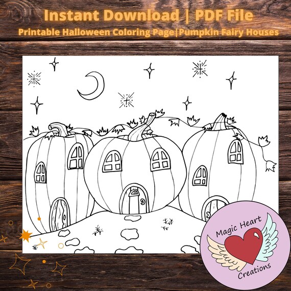 Halloween Coloring Page Printable Pumpkin Fairy Houses - Etsy