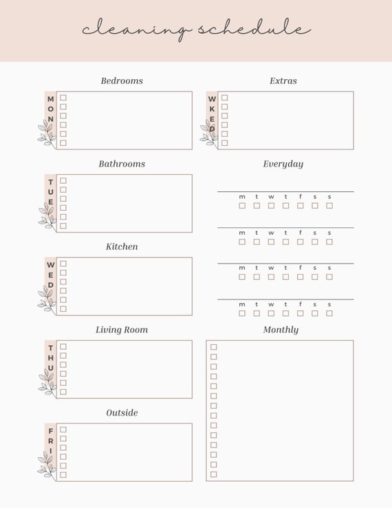 Printable Cleaning Schedule | Etsy