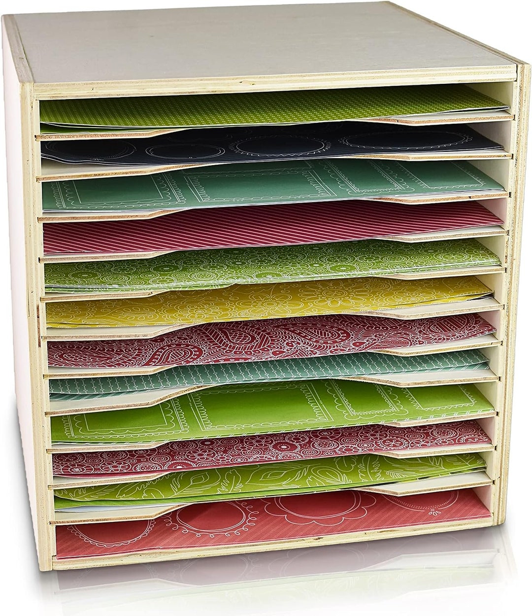 Tavenly Natural Wood Finish Paper Storage Organizer IMPROVED Perfect ...