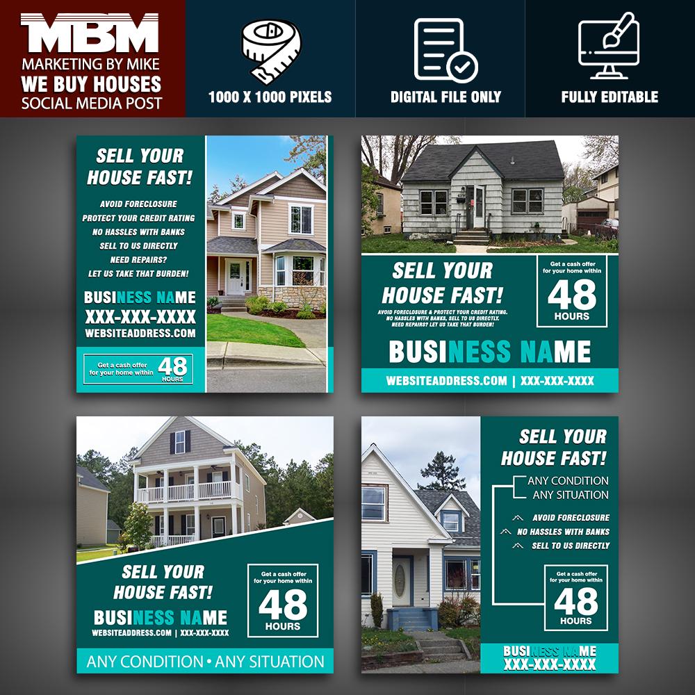 We Buy Houses Social Media Post Package | 4 Personalized Real Estate ...