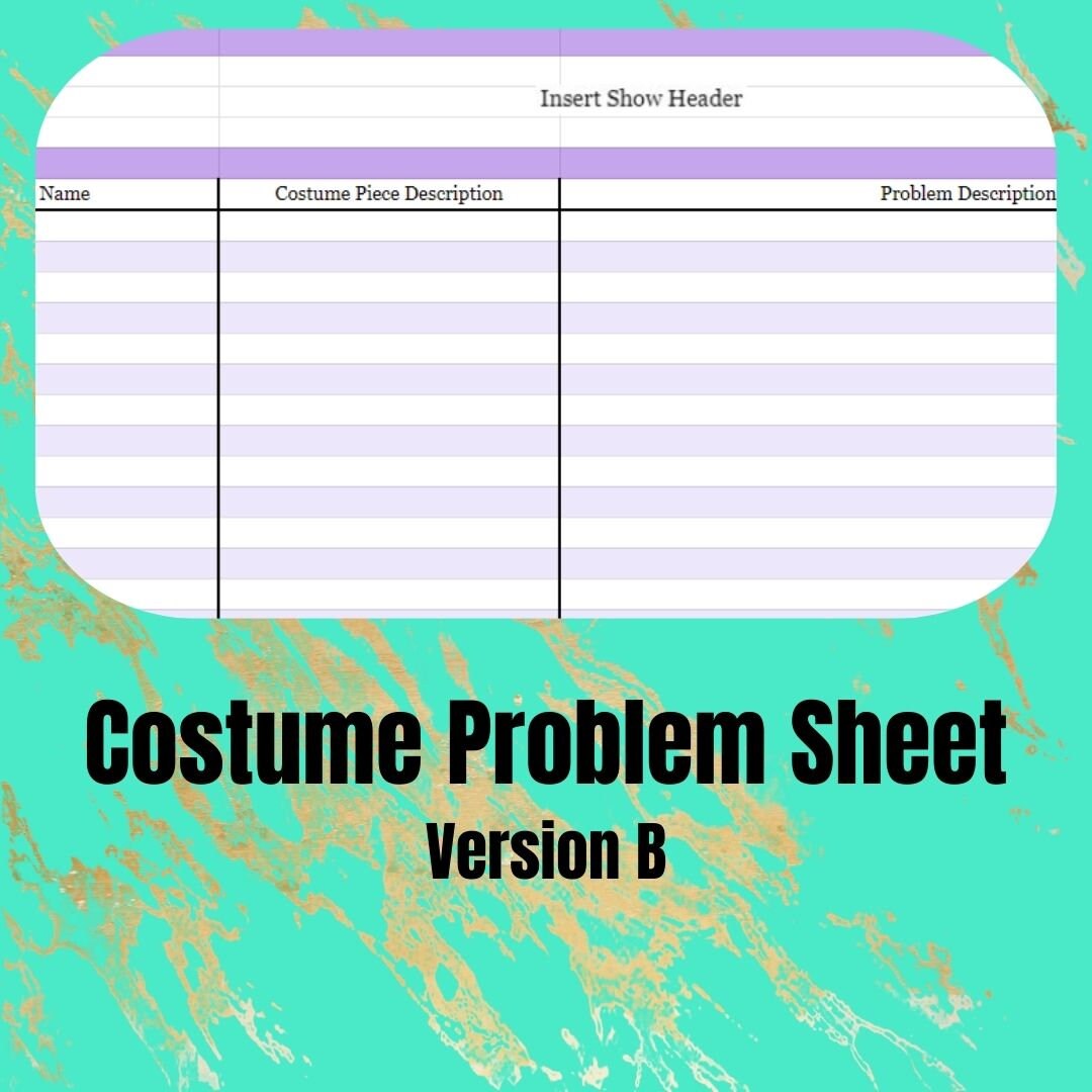 Costume Problem Sheet Version B Template - Etsy
