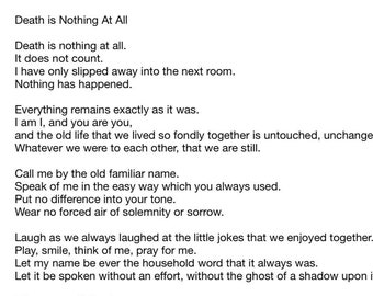 Death is Nothing at All Poem by Henry Scott Holland / Gift for Funeral ...