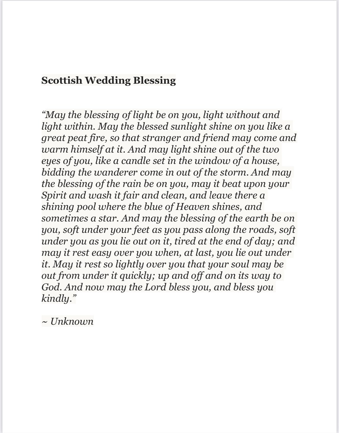 Scottish Wedding Blessing PDF - Etsy