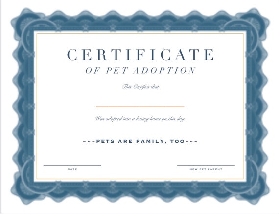 Pet Adoption Certificate PDF - Etsy