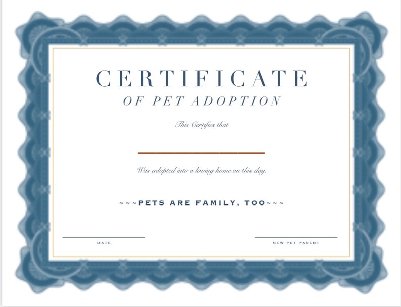 Pet Adoption Certificate PDF - Etsy