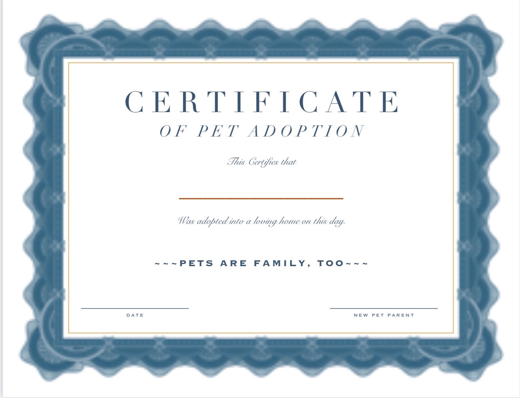 Pet Adoption Certificate PDF - Etsy