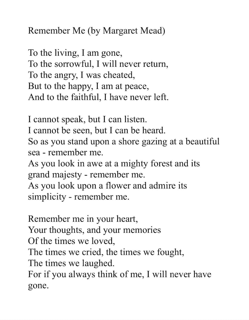 Remember Me by Margaret Mead PDF - Etsy UK