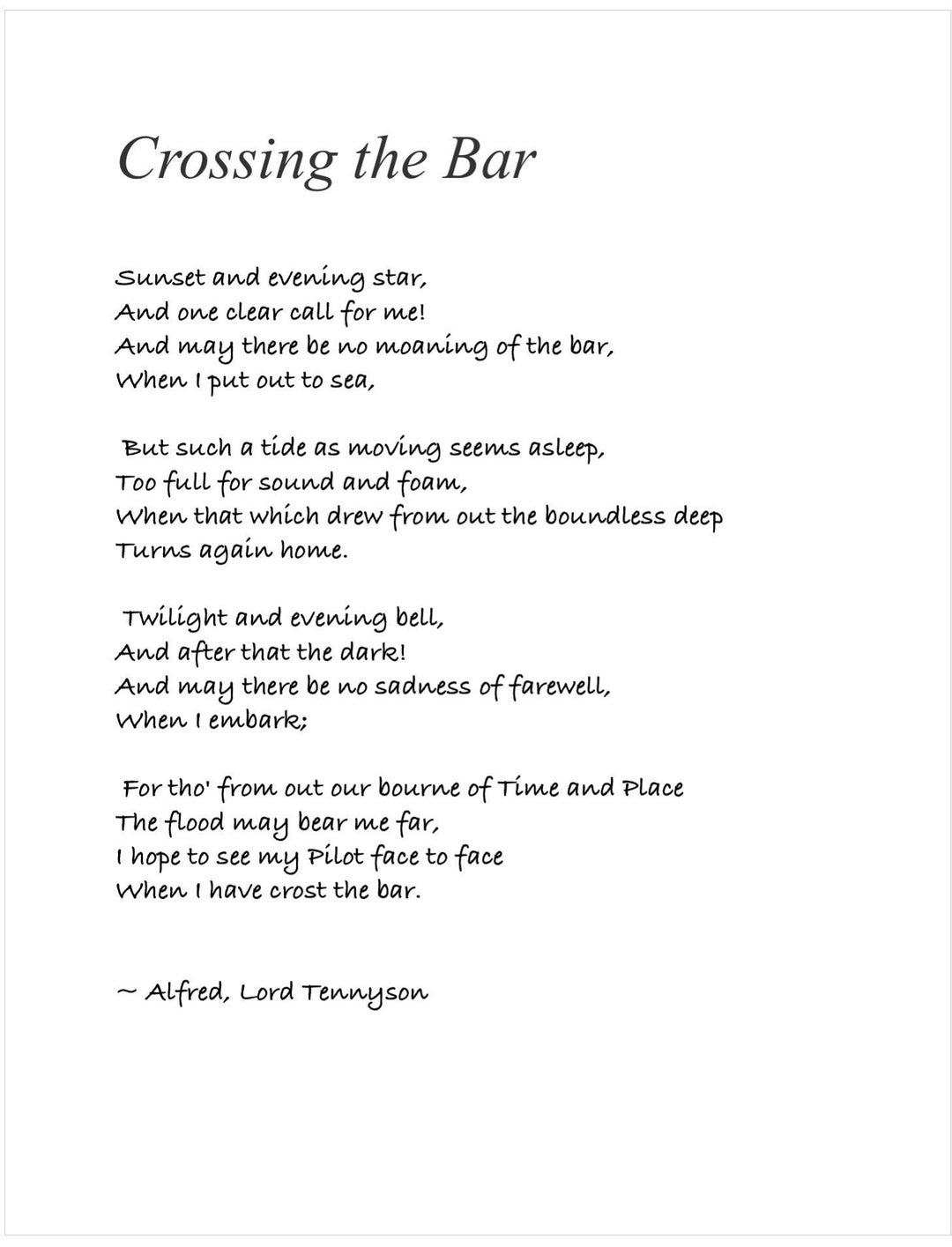 Crossing the Bar PDF Download - Etsy
