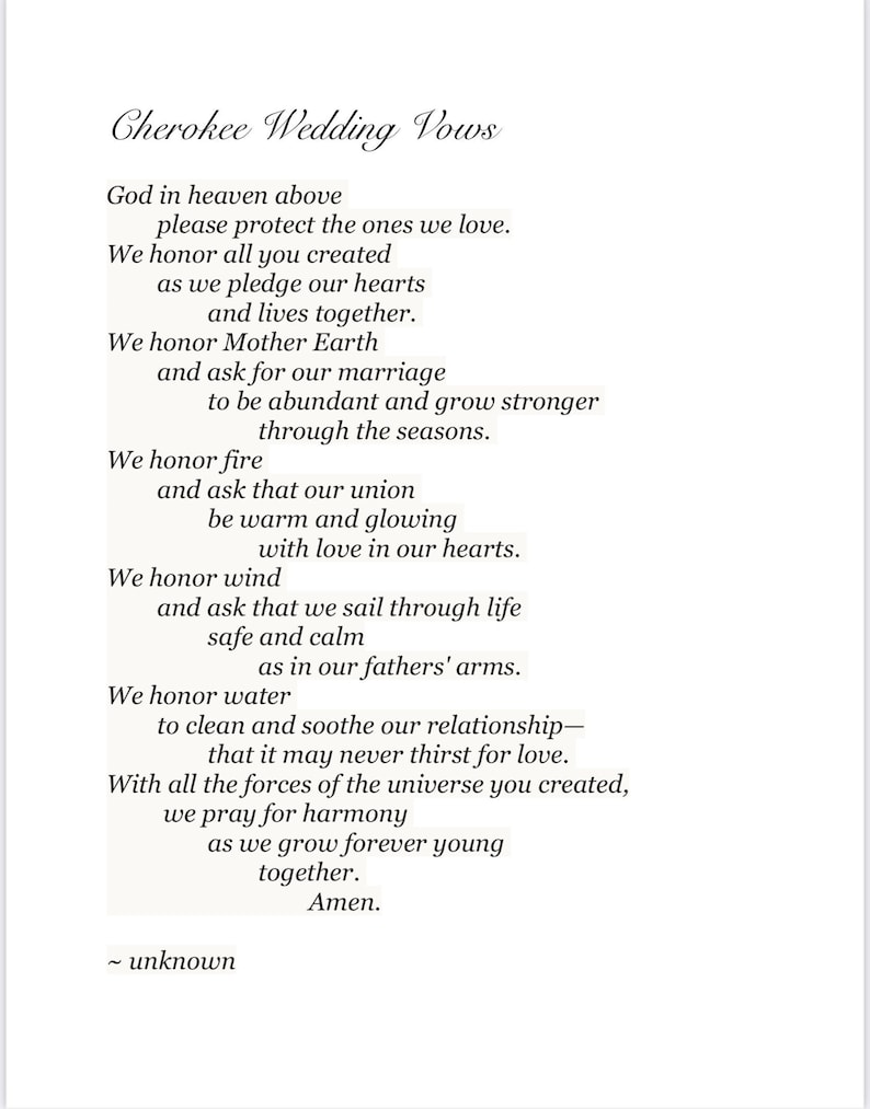 Cherokee Wedding Vows PDF Download - Etsy