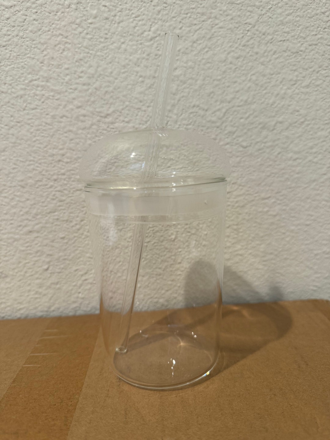 17oz Ice Coffee Lover Glasscup With Glass Straw Dome Lid Clear Glasscan ...