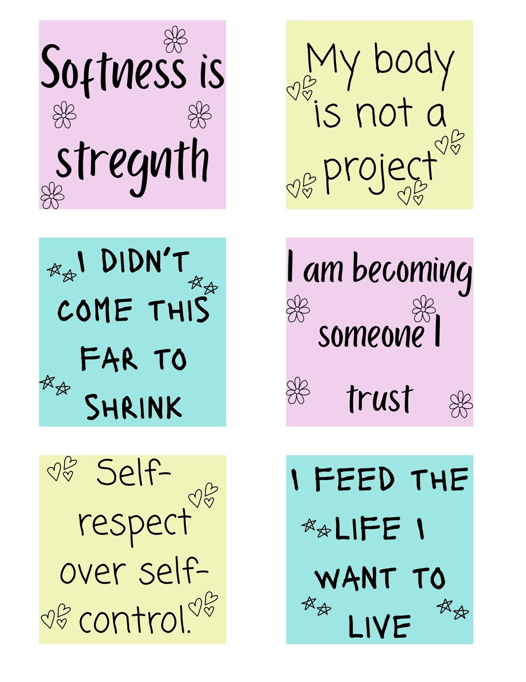 Mirror Mantras | Printable Mini Affirmation Notes for Recovery, Mental ...