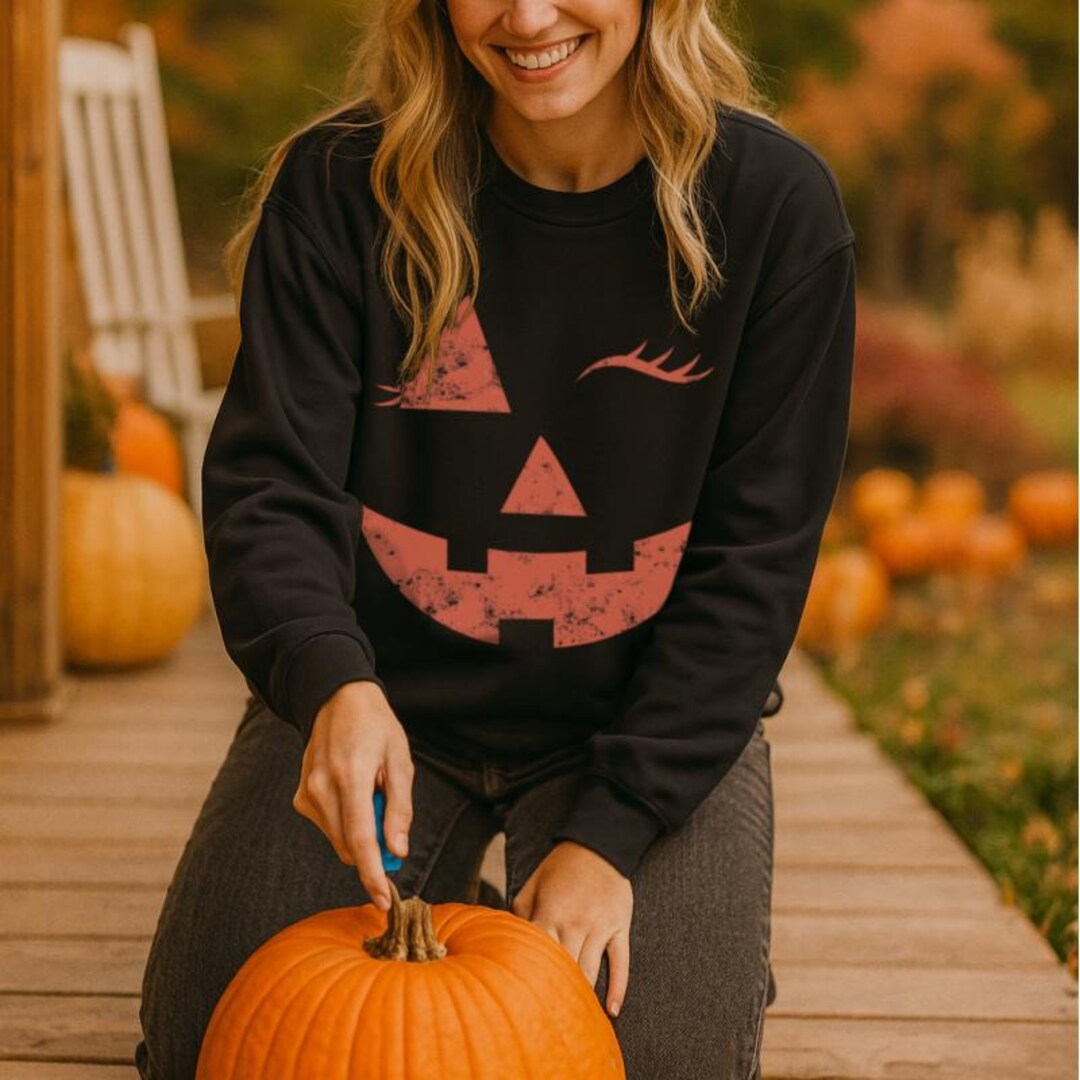 Flirty Jack-o-lantern Halloween Sweatshirt, Cute & Cozy Fall Pullover ...