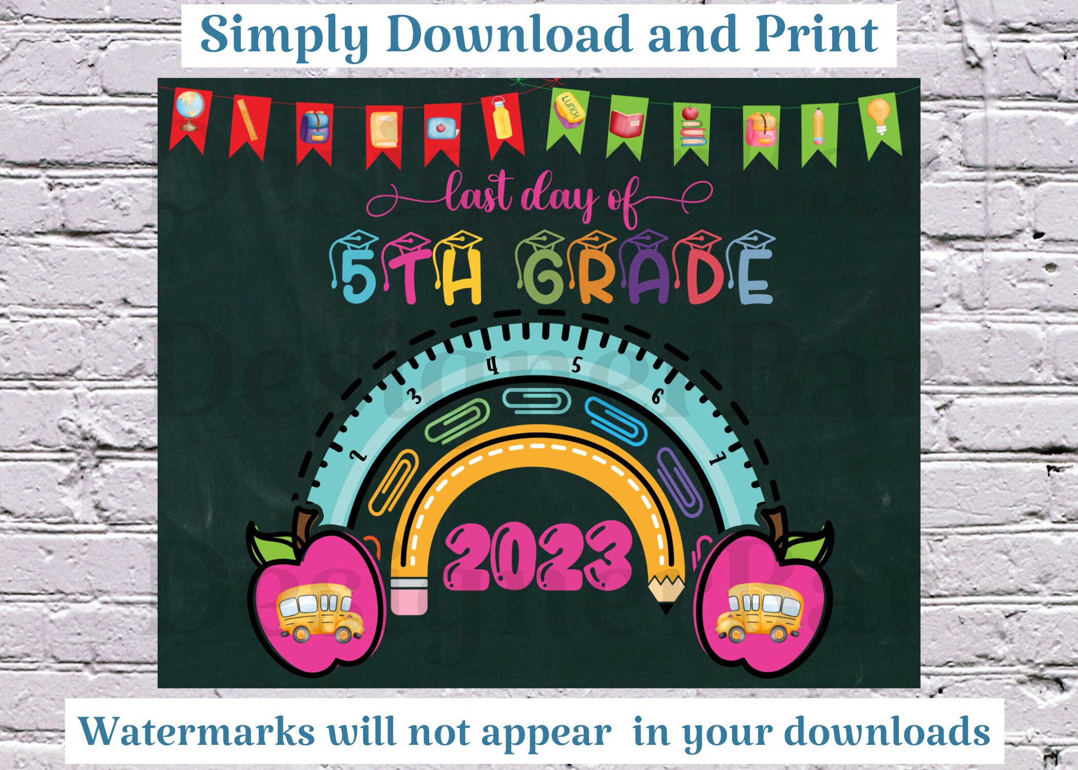 Last Day of Fifth Grade Sign-school Sign-5th Grade Chalkboard Photo ...