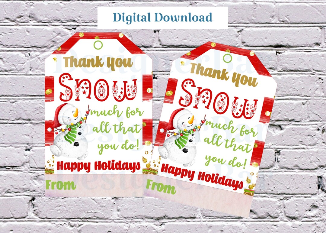 Thank You Snow Much Christmas Gift Tag for Teachers-employee-neighbors ...