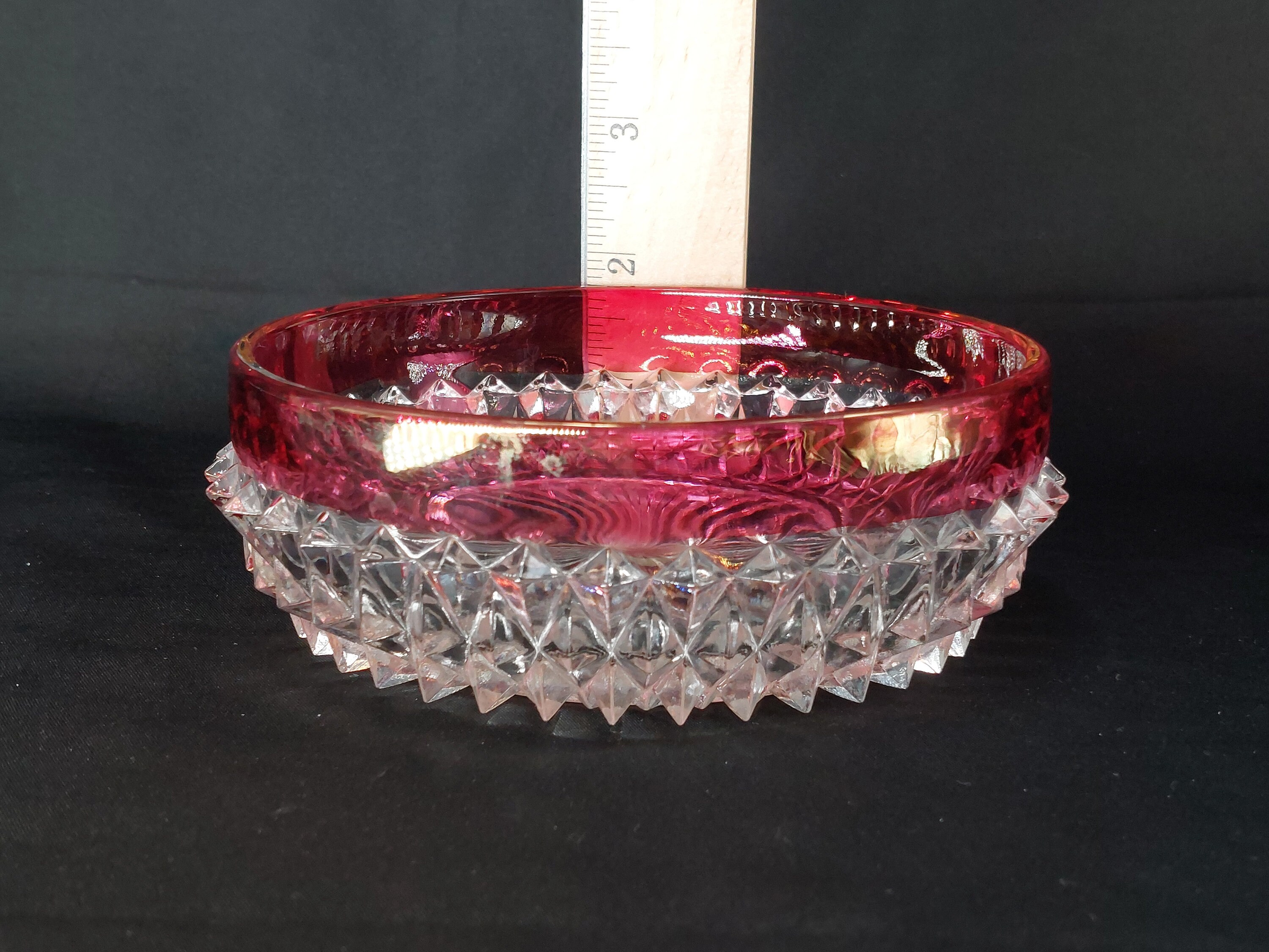Indiana Glass Company Diamond Point Ruby Clear Pressed Glass Red Rim ...