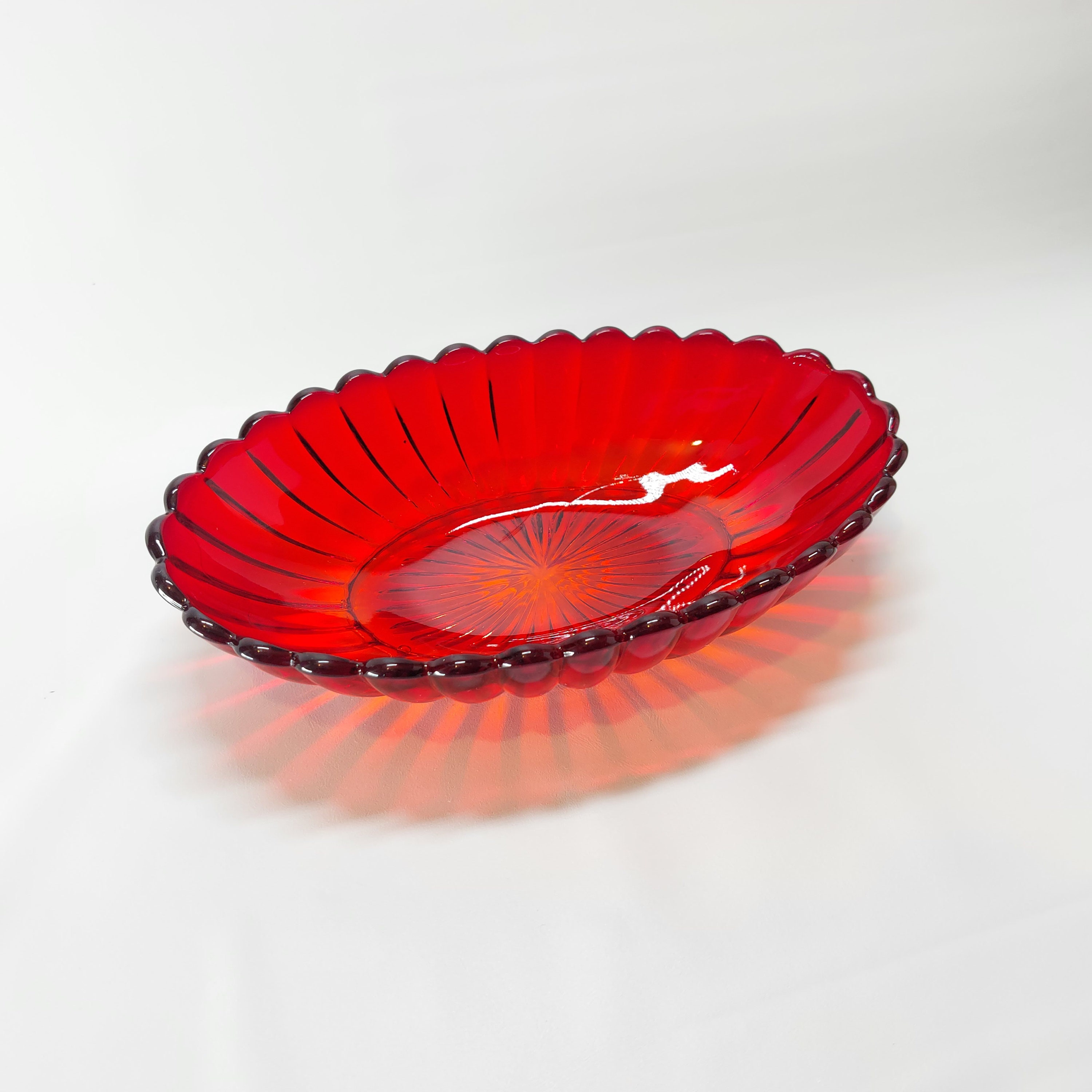 Imperial Glass Red Pillar Flute Pattern Oval Glass Bowl - Etsy