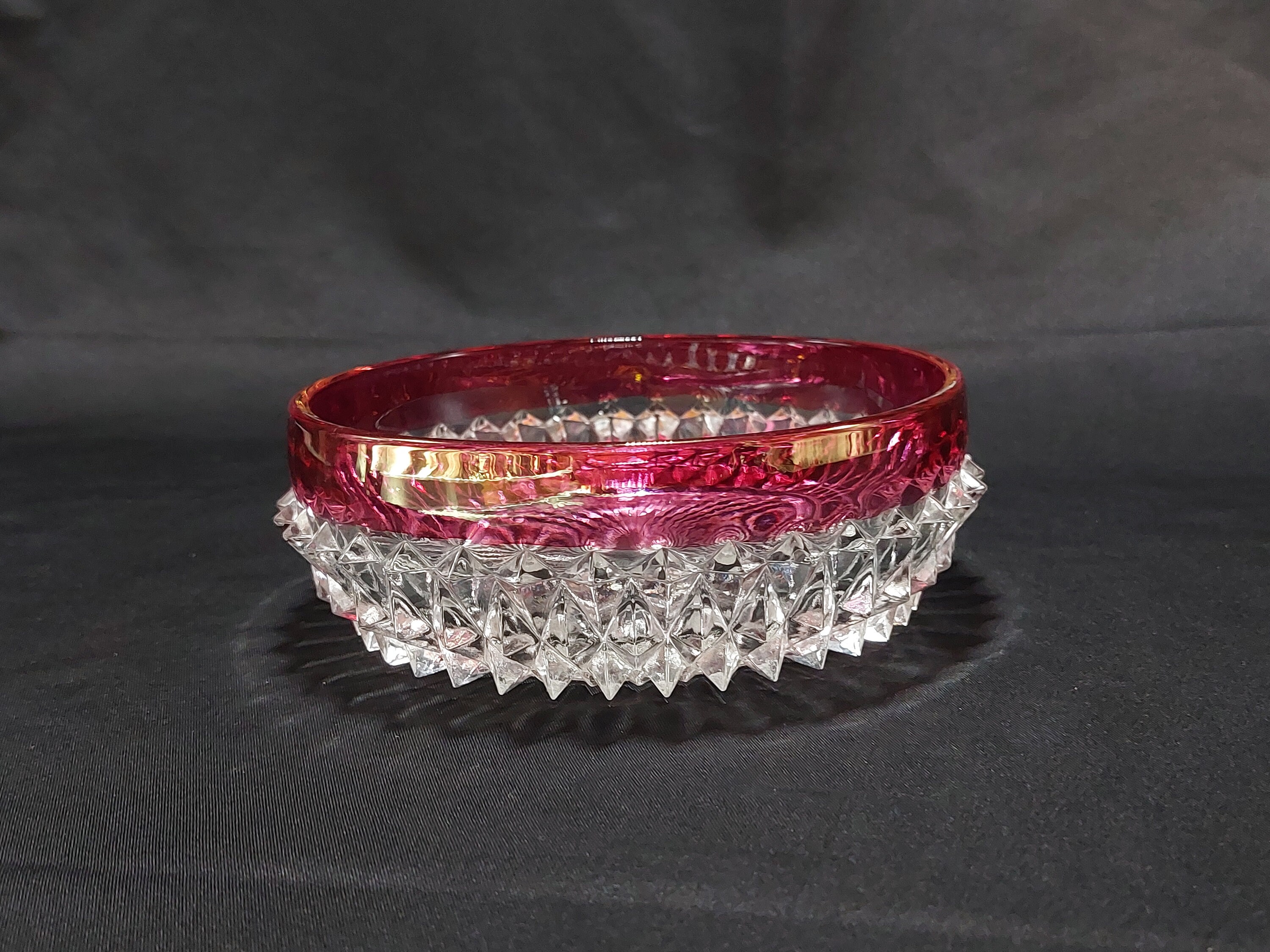 Indiana Glass Company Diamond Point Ruby Clear Pressed Glass Red Rim ...
