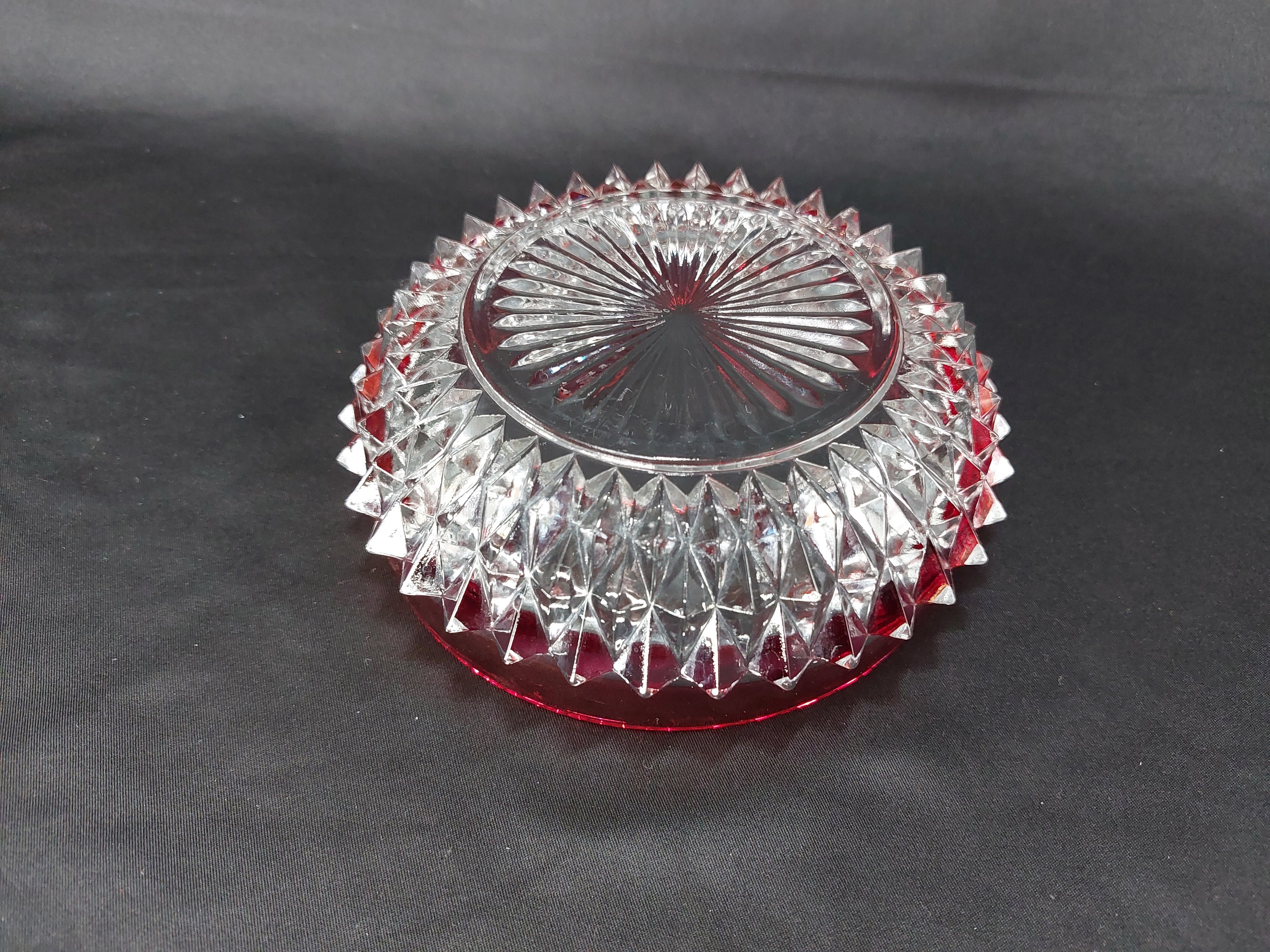 Indiana Glass Company Diamond Point Ruby Clear Pressed Glass Red Rim ...