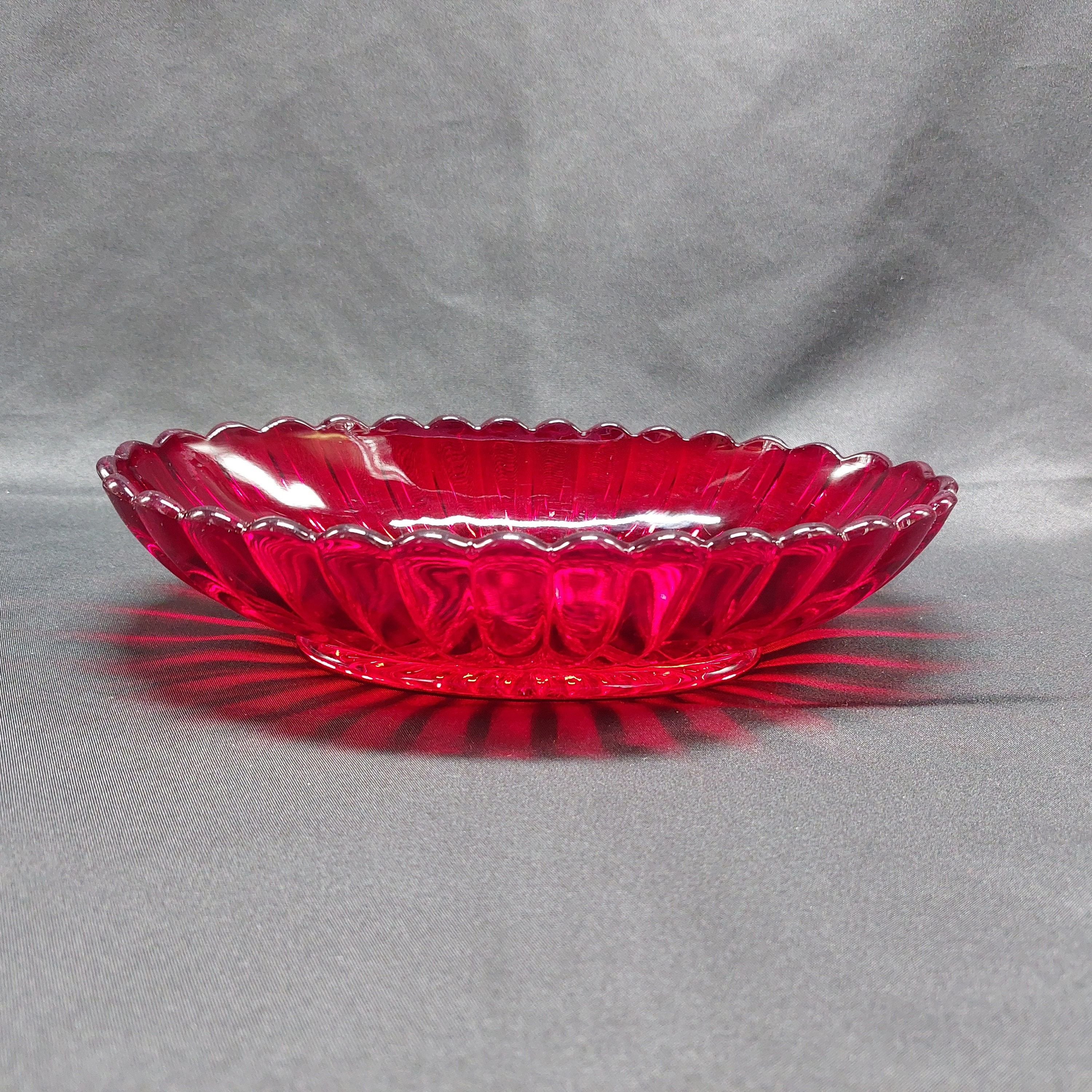 Imperial Glass Red Pillar Flute Pattern Oval Glass Bowl - Etsy