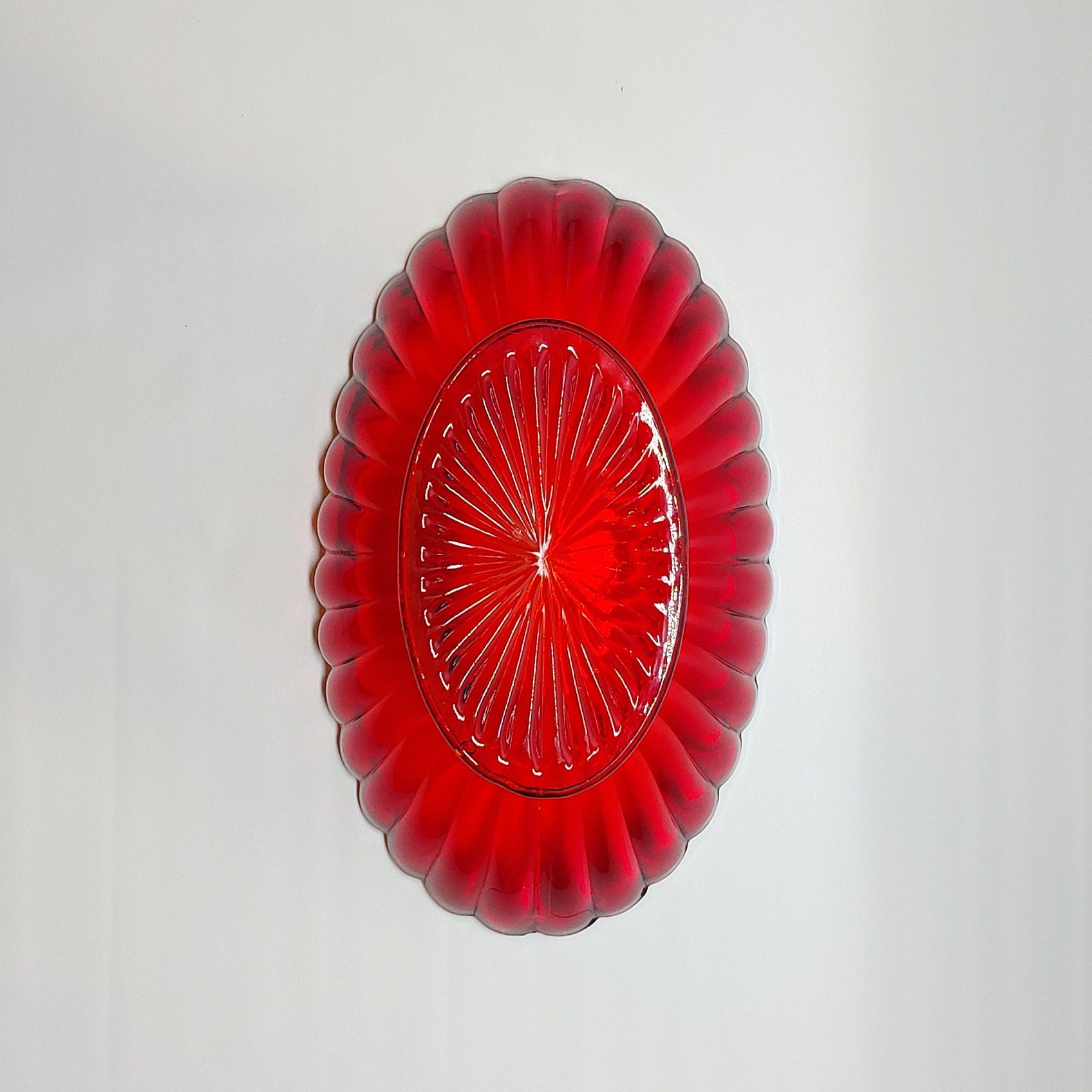 Imperial Glass Red Pillar Flute Pattern Oval Glass Bowl - Etsy