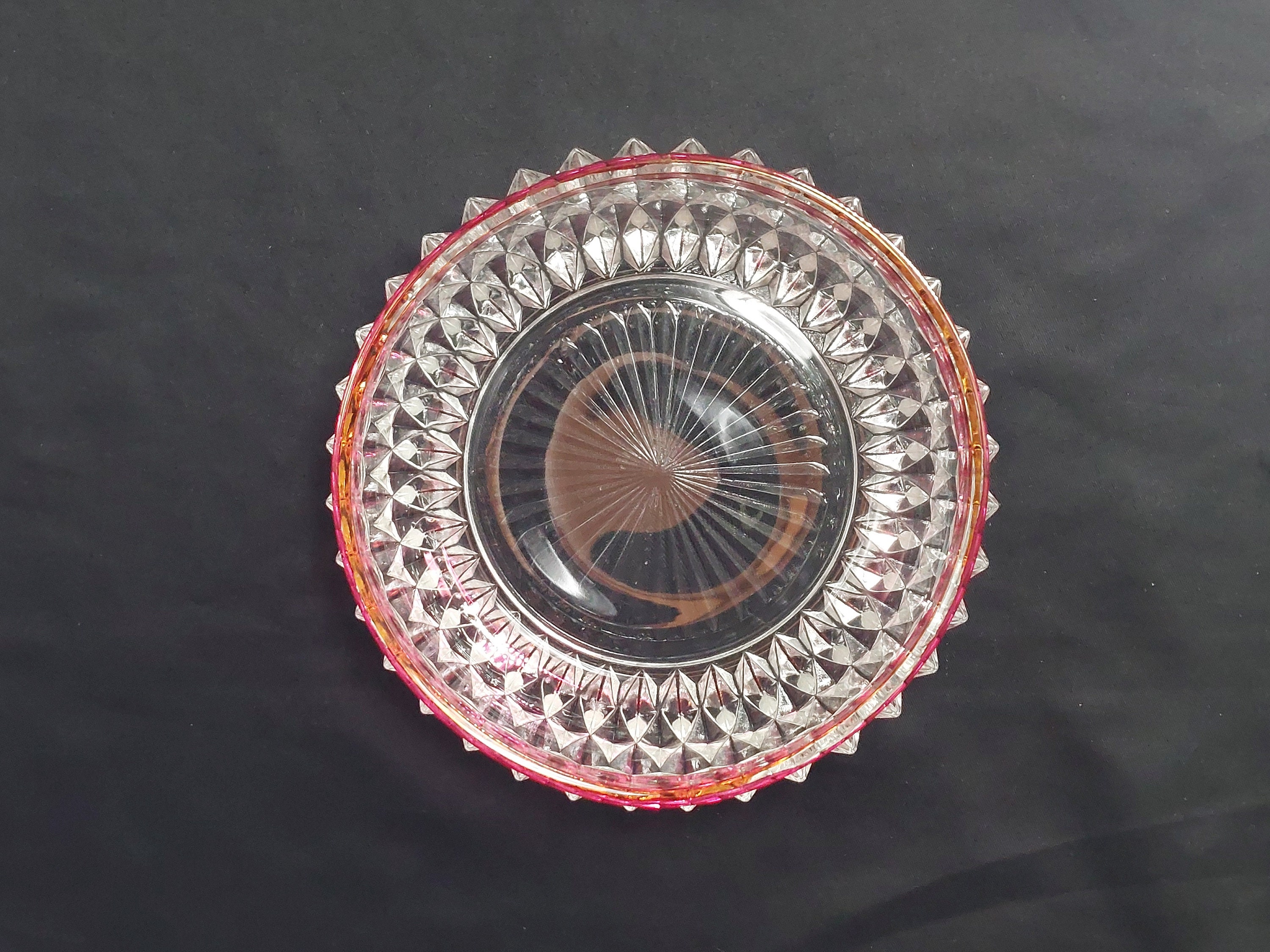 Indiana Glass Company Diamond Point Ruby Clear Pressed Glass Red Rim ...