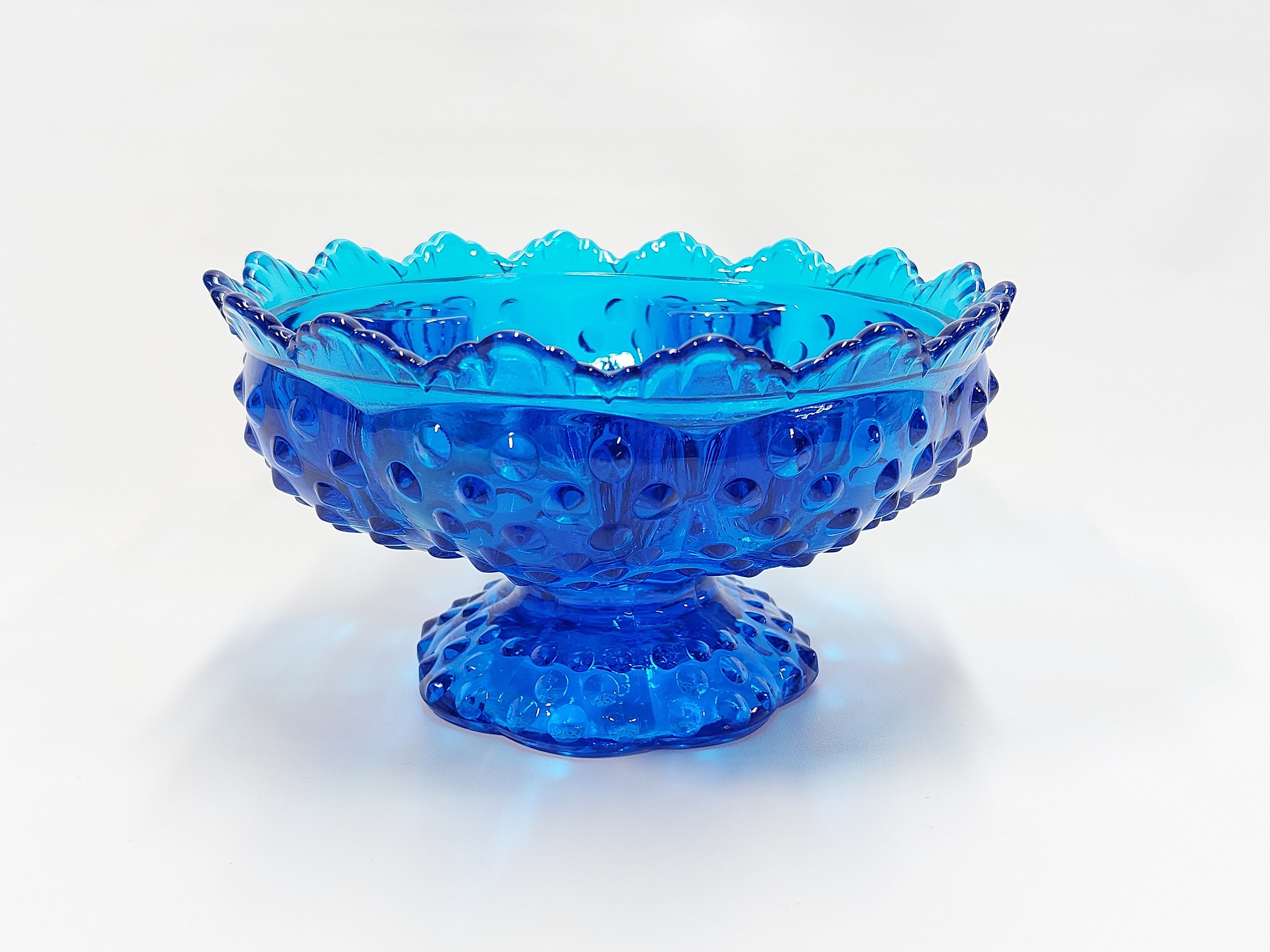 Fenton Glass Hobnail Blue Glass Candle Bowl Patent No. 3547569 Vintage ...