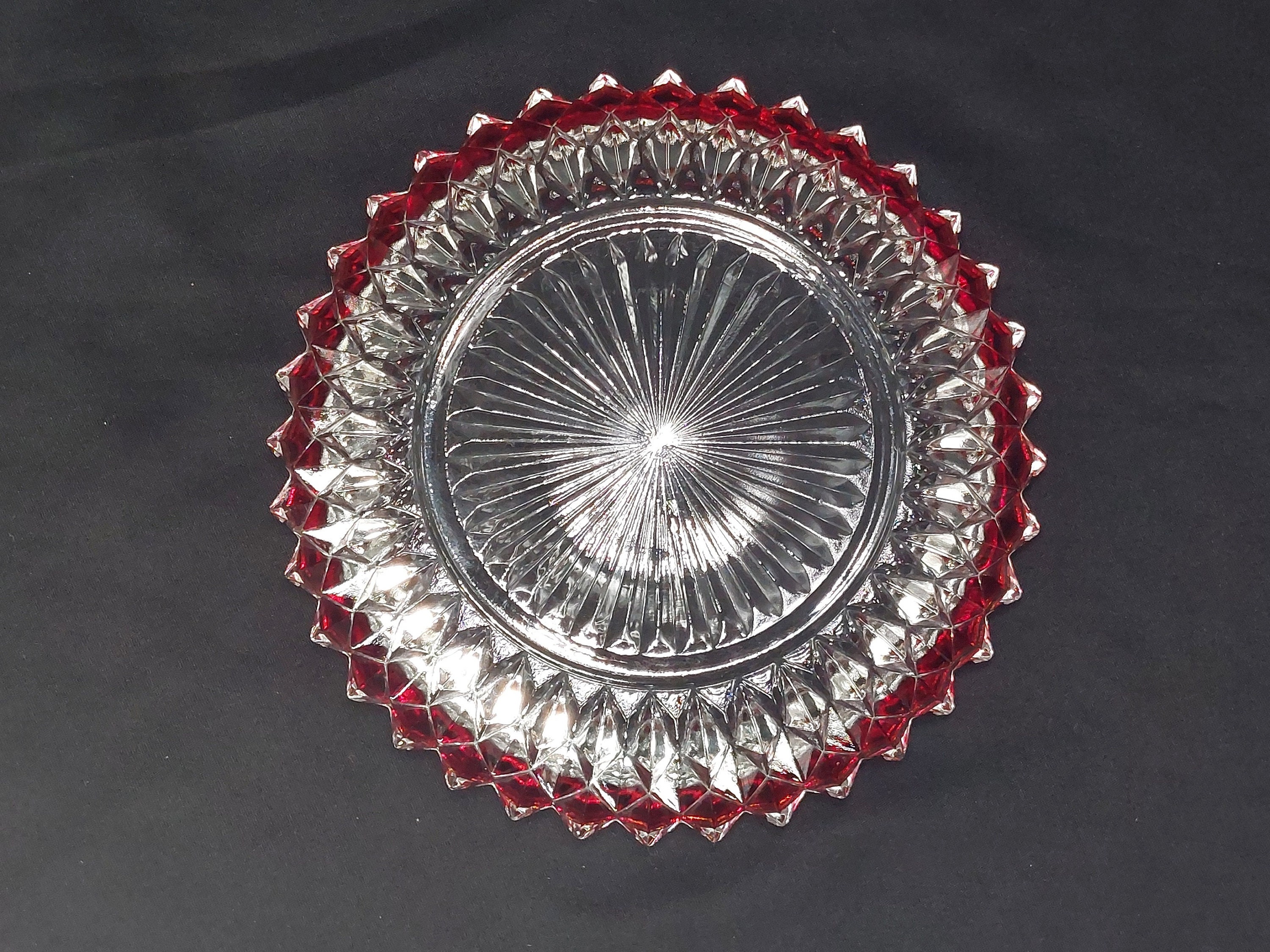 Indiana Glass Company Diamond Point Ruby Clear Pressed Glass Red Rim ...