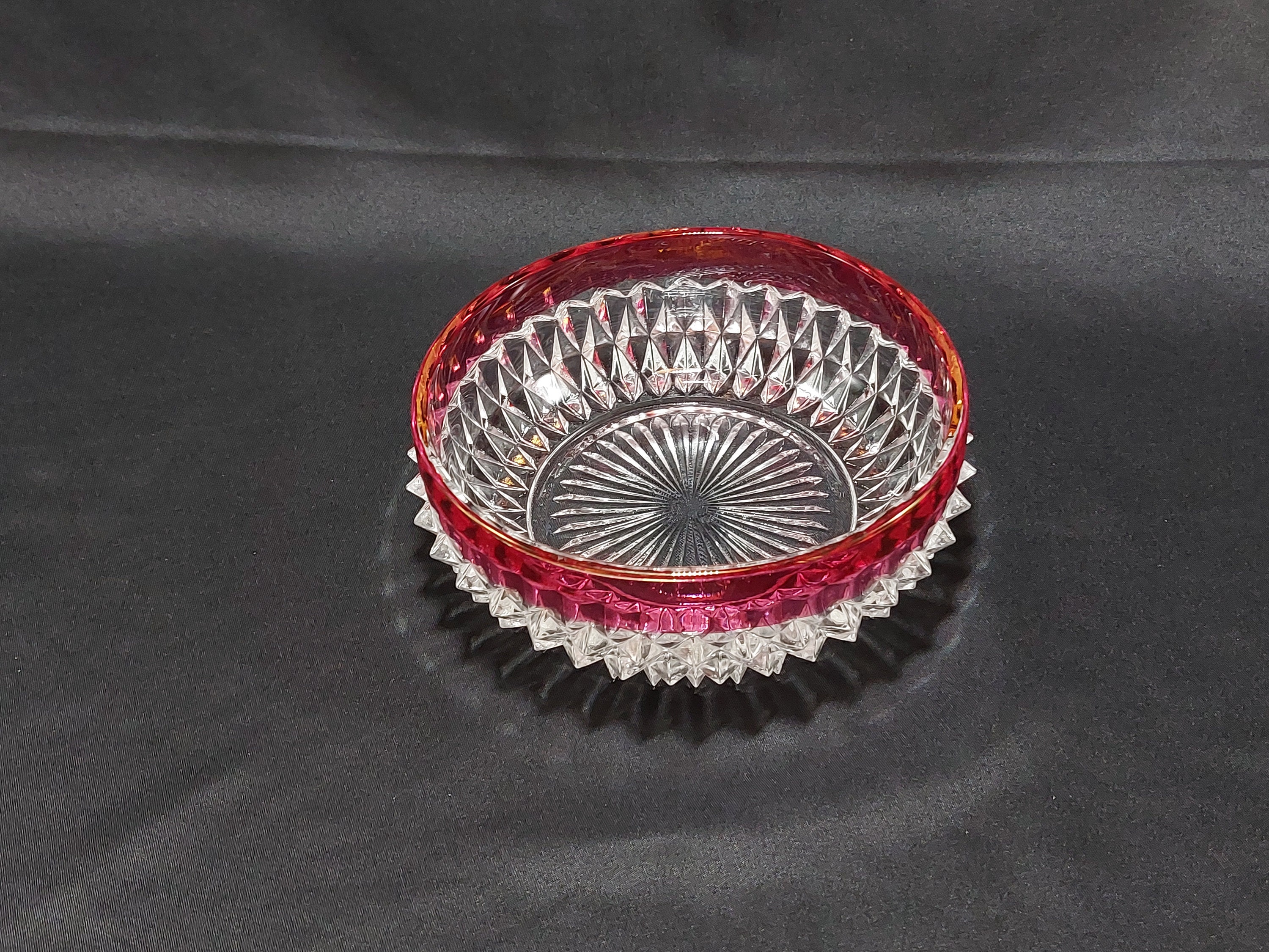 Indiana Glass Company Diamond Point Ruby Clear Pressed Glass Red Rim ...