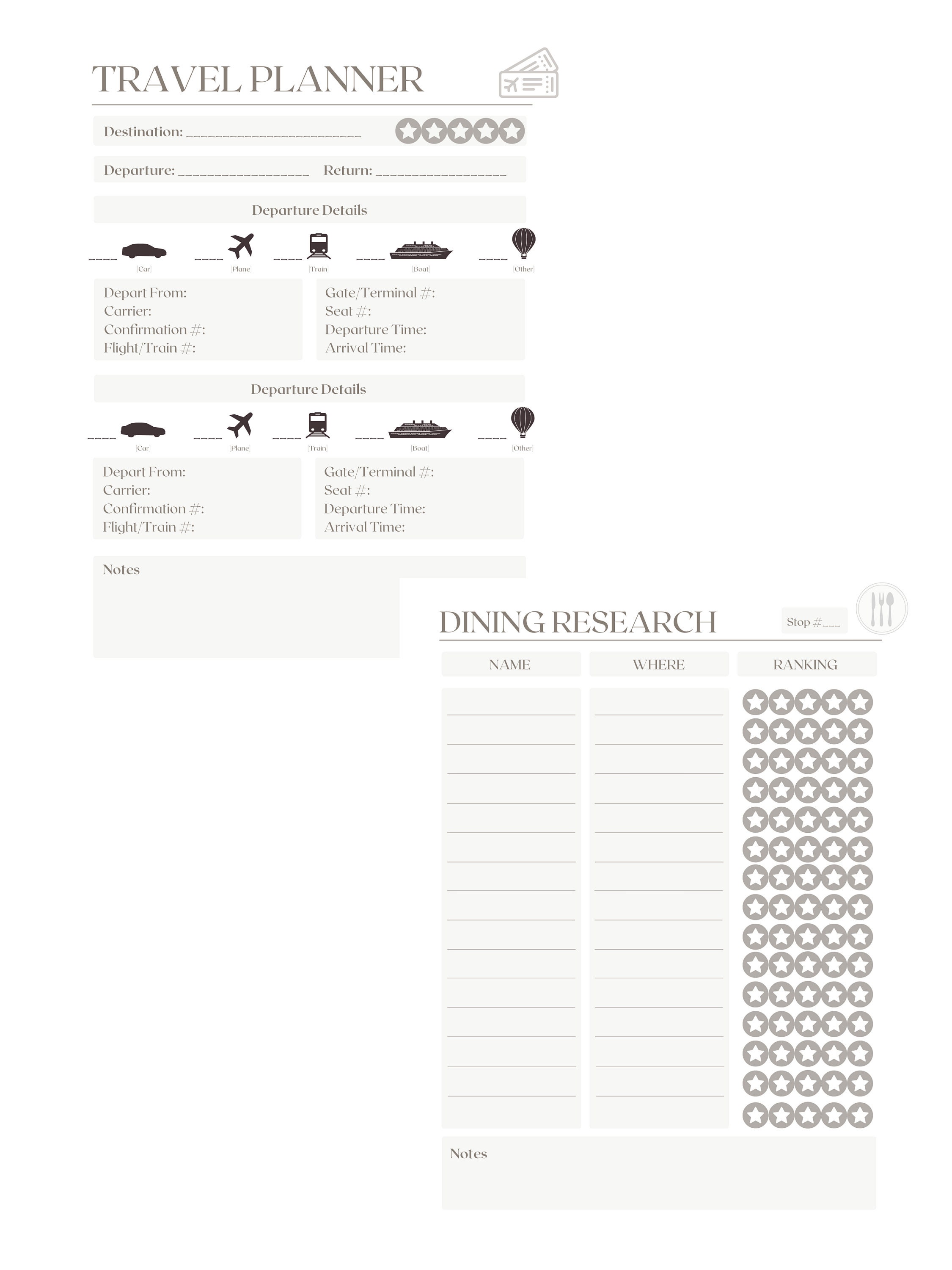 Complete Printable International Travel Planner Travel Itinerary ...