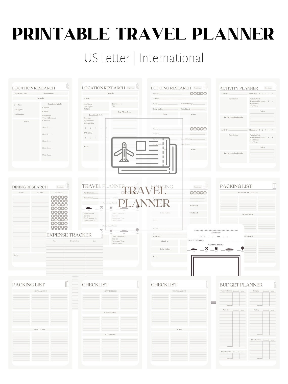 Complete Printable International Travel Planner Travel Itinerary ...
