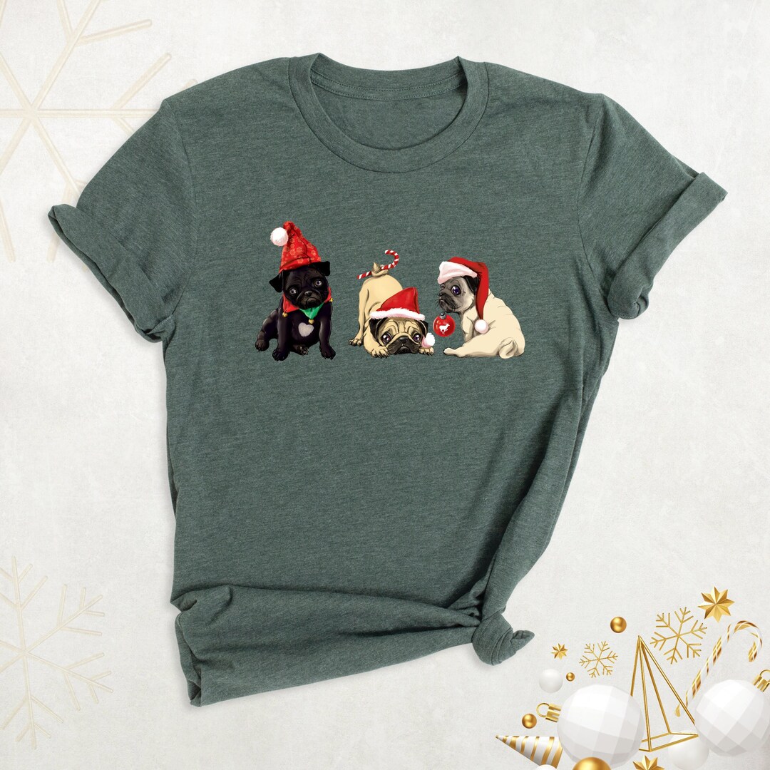 Pug Christmas Light Shirt, Christmas Pug Dog Shirt, Santa Pug Tee ...