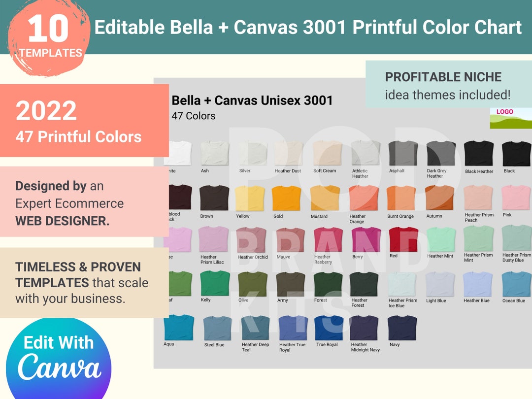 Editable Bella Canvas 3001 Color Chart, Bella and Canvas 3001 T-shirt ...
