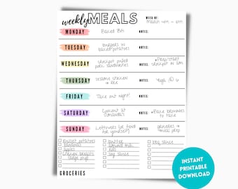 Printable Weekly Meal Planner and Grocery List Bundle Minimalist ...